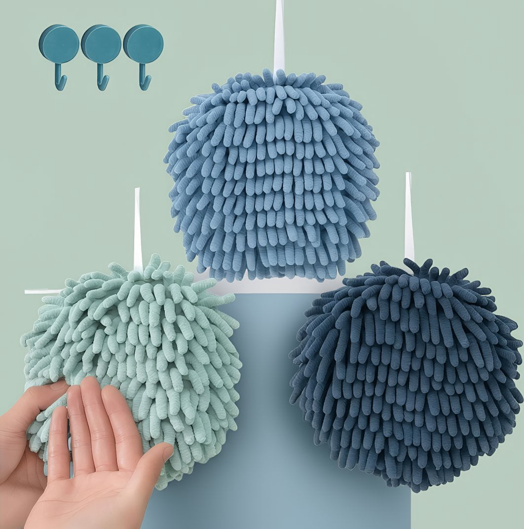 3-Pack 6.7-Inch Round Chenille Hand Towels, Absorbent Ball Towels for ...