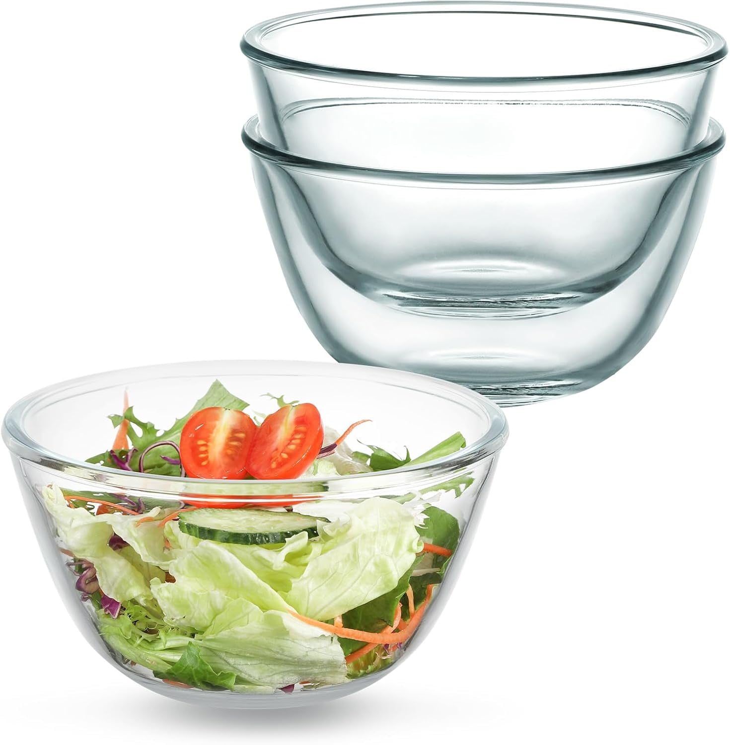 3 Pack 6 Inch Glass Cereal Bowls - Clear, Oven & Microwave Safe, Modern ...