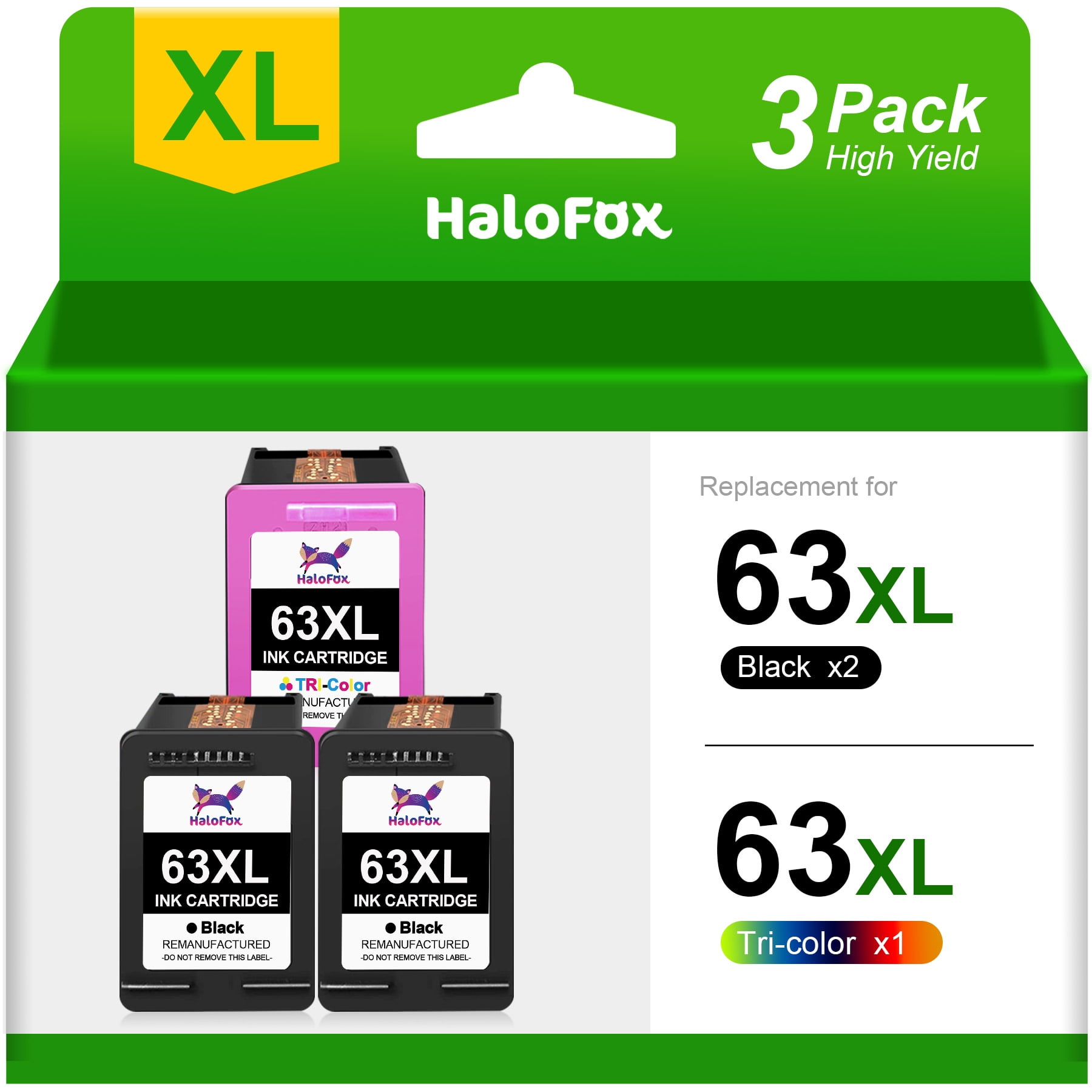 Halofax 3-Pack 63XL High Yield Ink Cartridges, Black and Color Combo ...