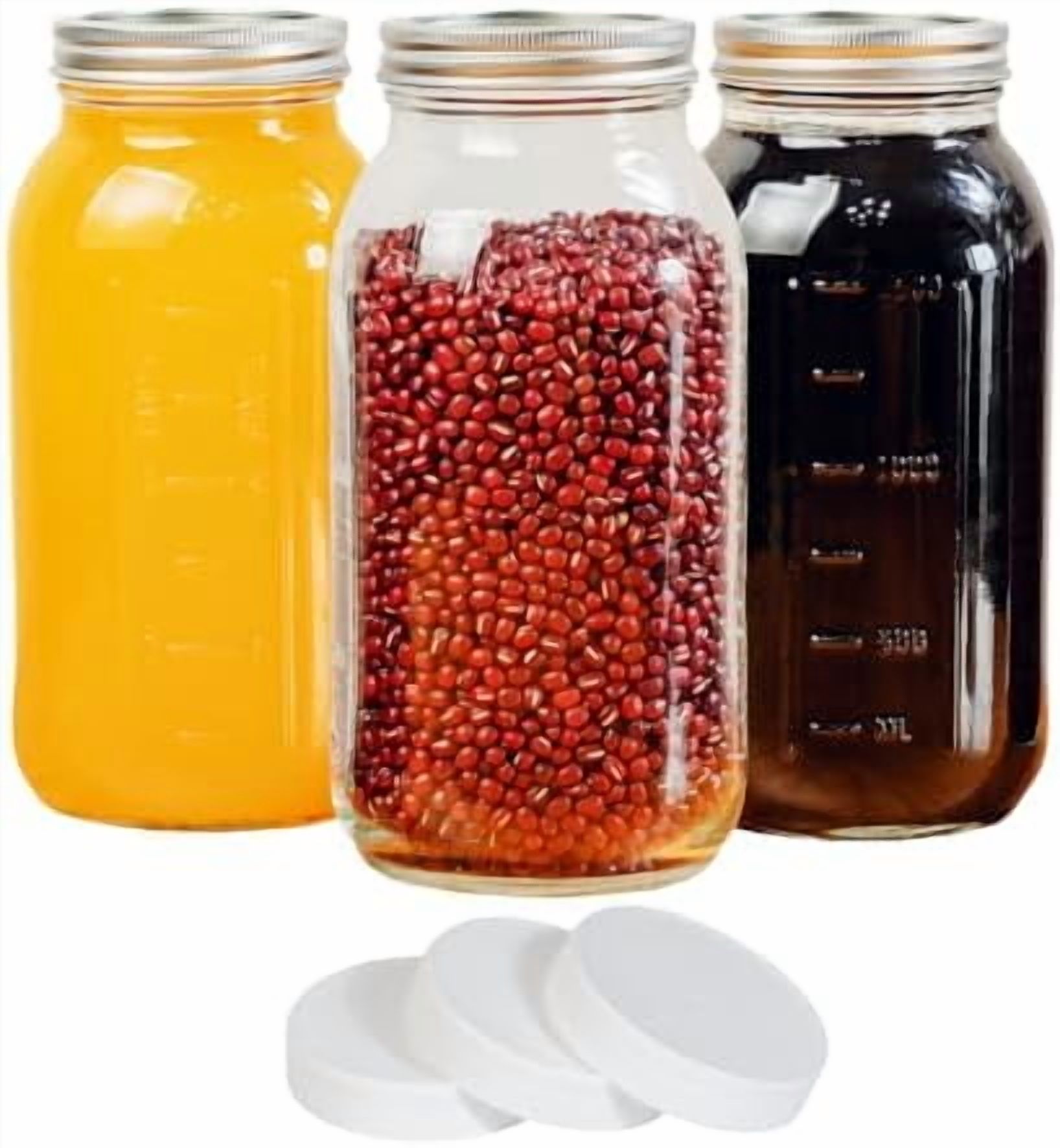 3 Pack 64 oz Clear Wide Mouth Mason Jars with Airtight Lids and White ...