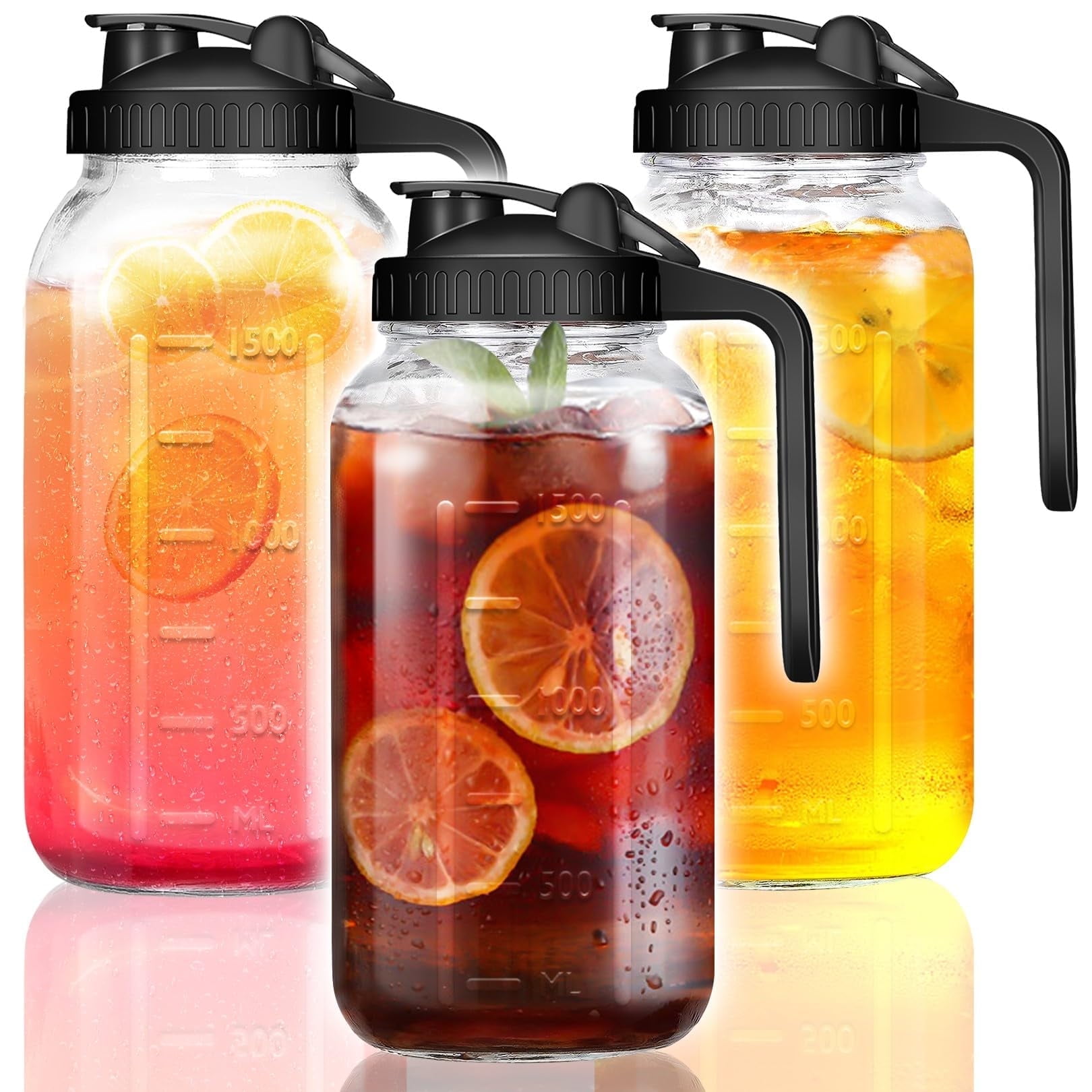 3 Pack 64oz Glass Mason Jar Pitchers with Lids,Sun Tea Pitchers for ...