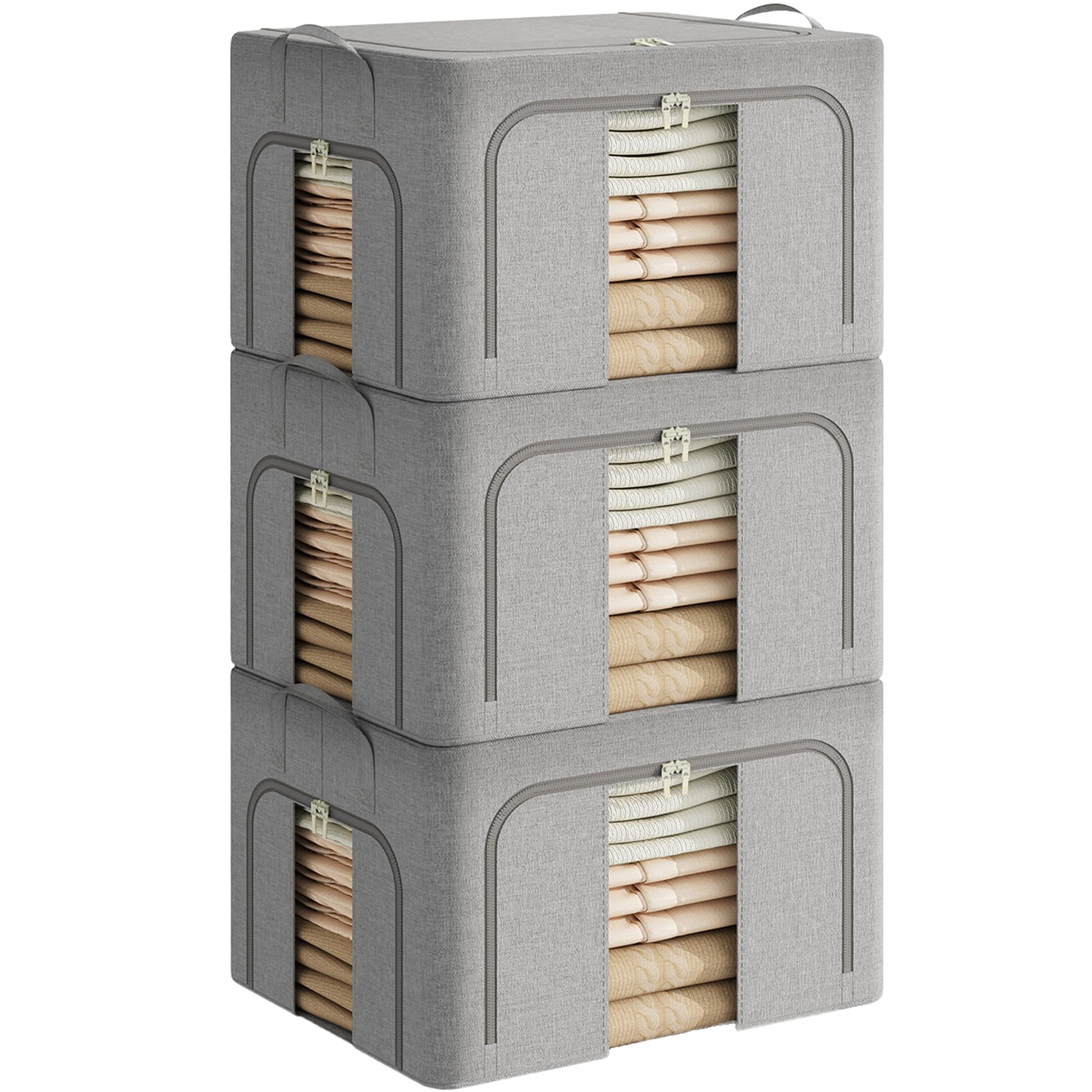 3 Pack 66L X-Large Clothes Storage Bins with Sturdy Metal Frame, Closet ...