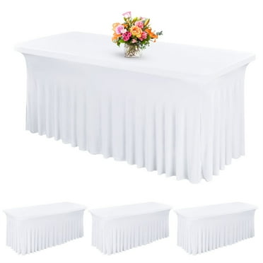 8' Fitted Polyester Double Pleated Table Skirting Cover w/Top Topper 21 ...
