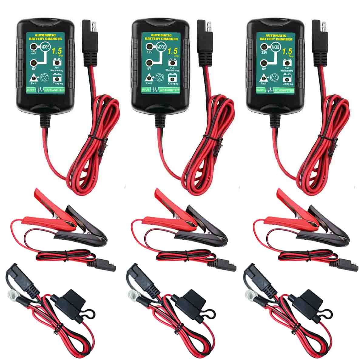 3 Pack 6V 12V battery charger maintainer trickle for Harley Davidson ...