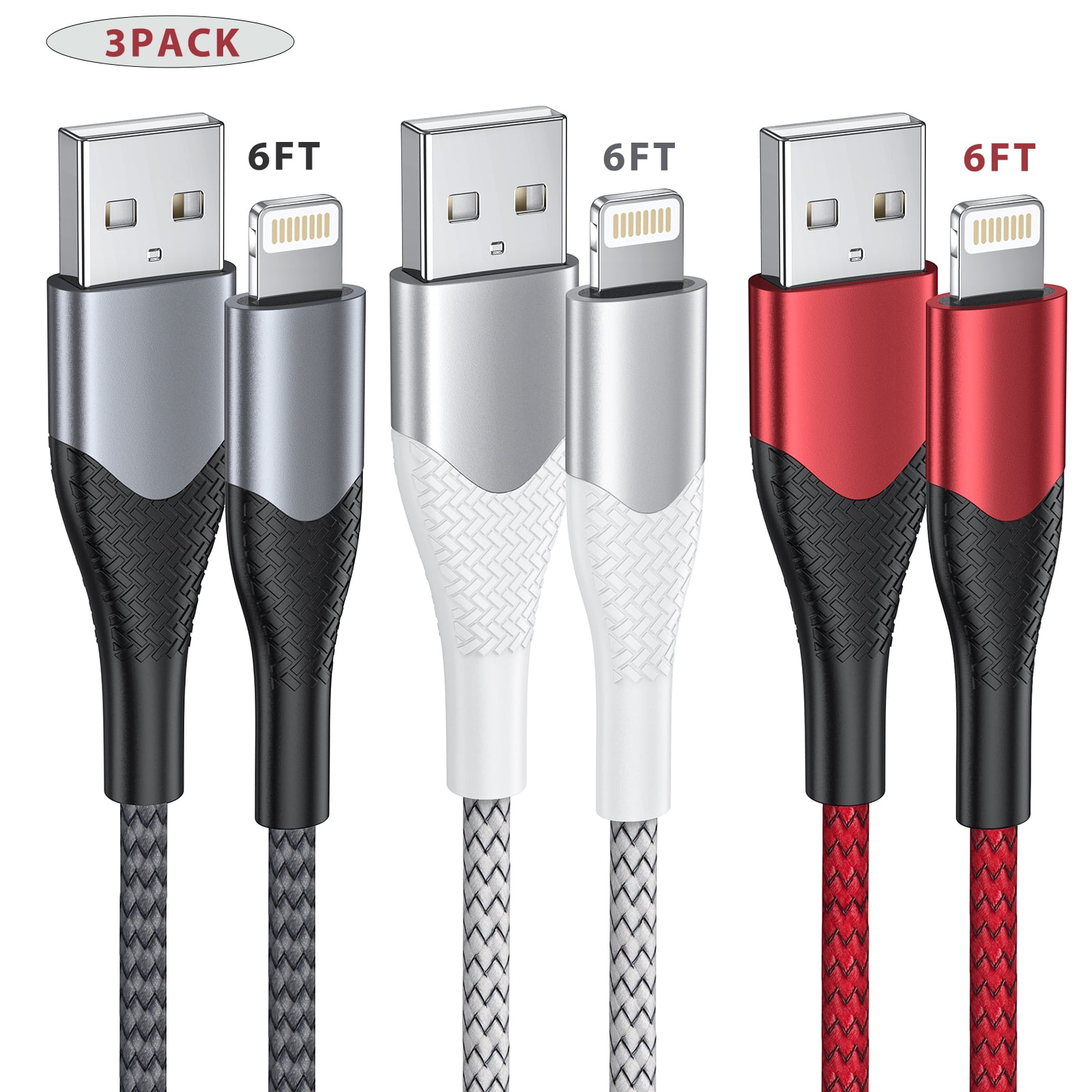 XUDUO 3 Pack 6ft USB iPhone Charger Cord, Lightning Fast Charging Cable ...
