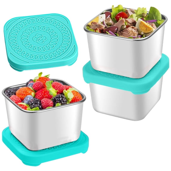 3-Pack 6oz Stainless Steel Snack Containers with Leakproof Silicone ...