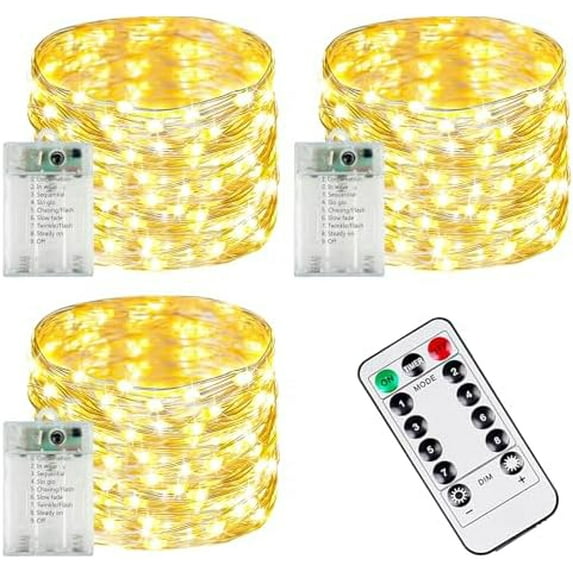 3-Pack 78FT 240 LED Fairy Lights Battery Operated with Timer & Remote ...