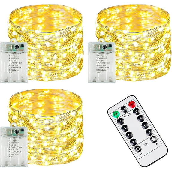 3-Pack 78FT 240 LED Fairy Lights Battery Operated with Timer & Remote ...