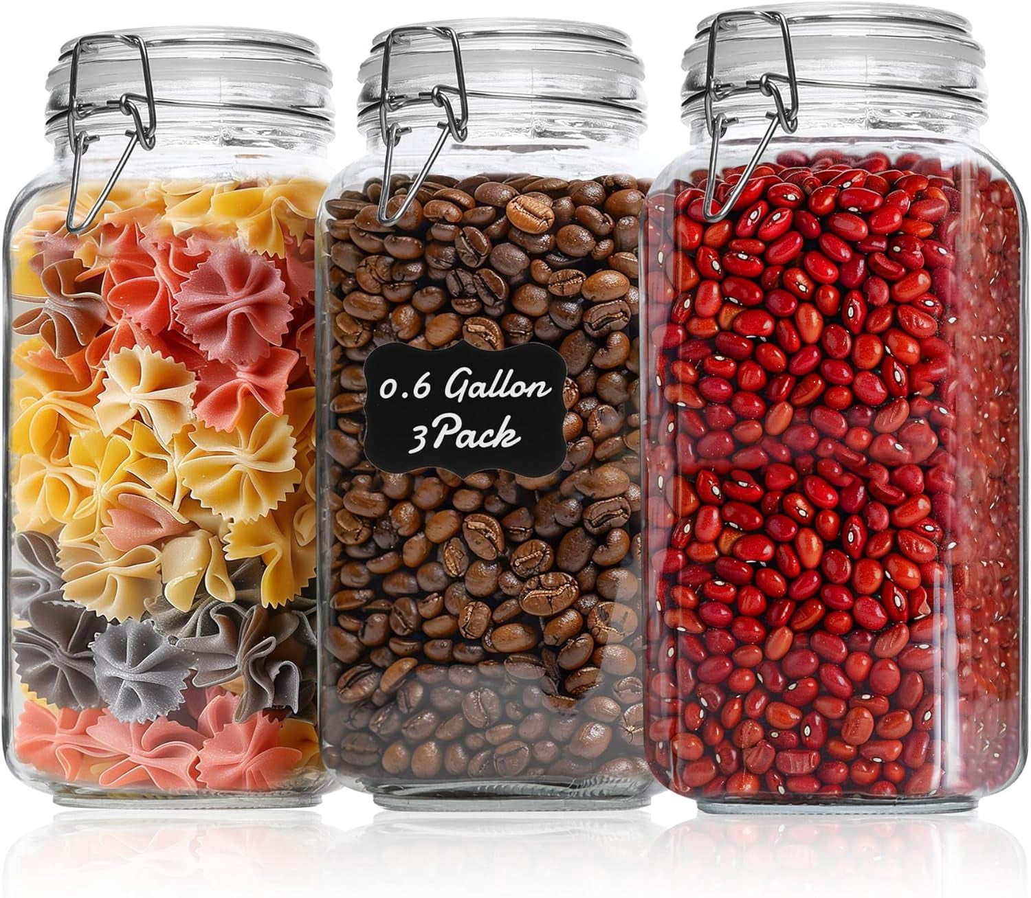 3-Pack 78oz Large Square Airtight Glass Jars, Wide Mouth Storage ...