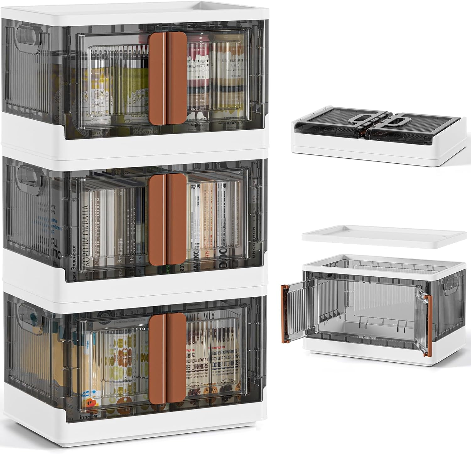 3-Pack 8.4 Gal Collapsible Stackable Storage Trunks with Lids & Doors ...