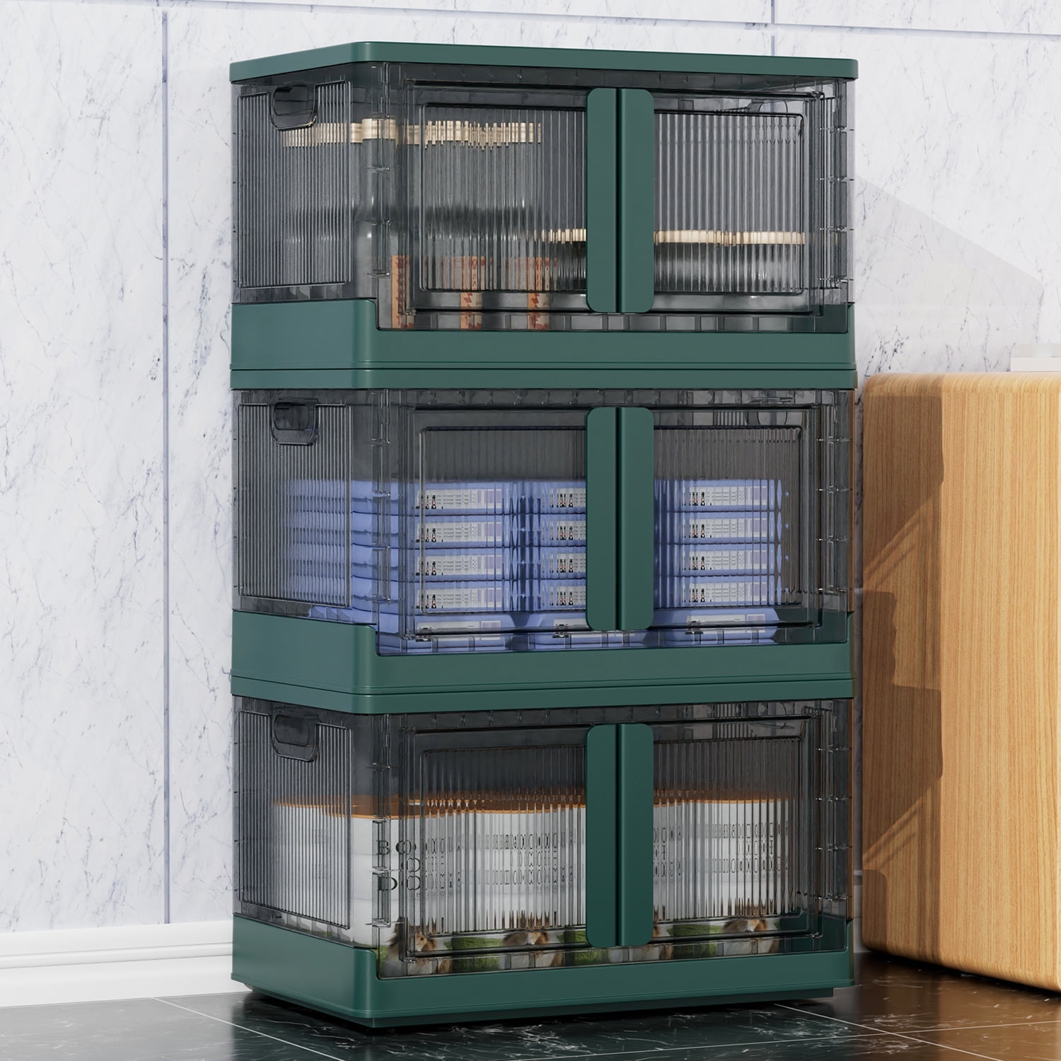 3 Pack-8.5Gal Green Stackable Storage Bins for Closet Organizers and ...