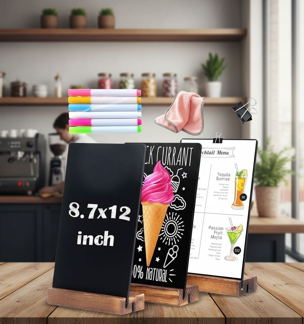 3 Pack 8.7x12 in Desktop Small Chalkboard Sign with Wood Base - Walmart.com