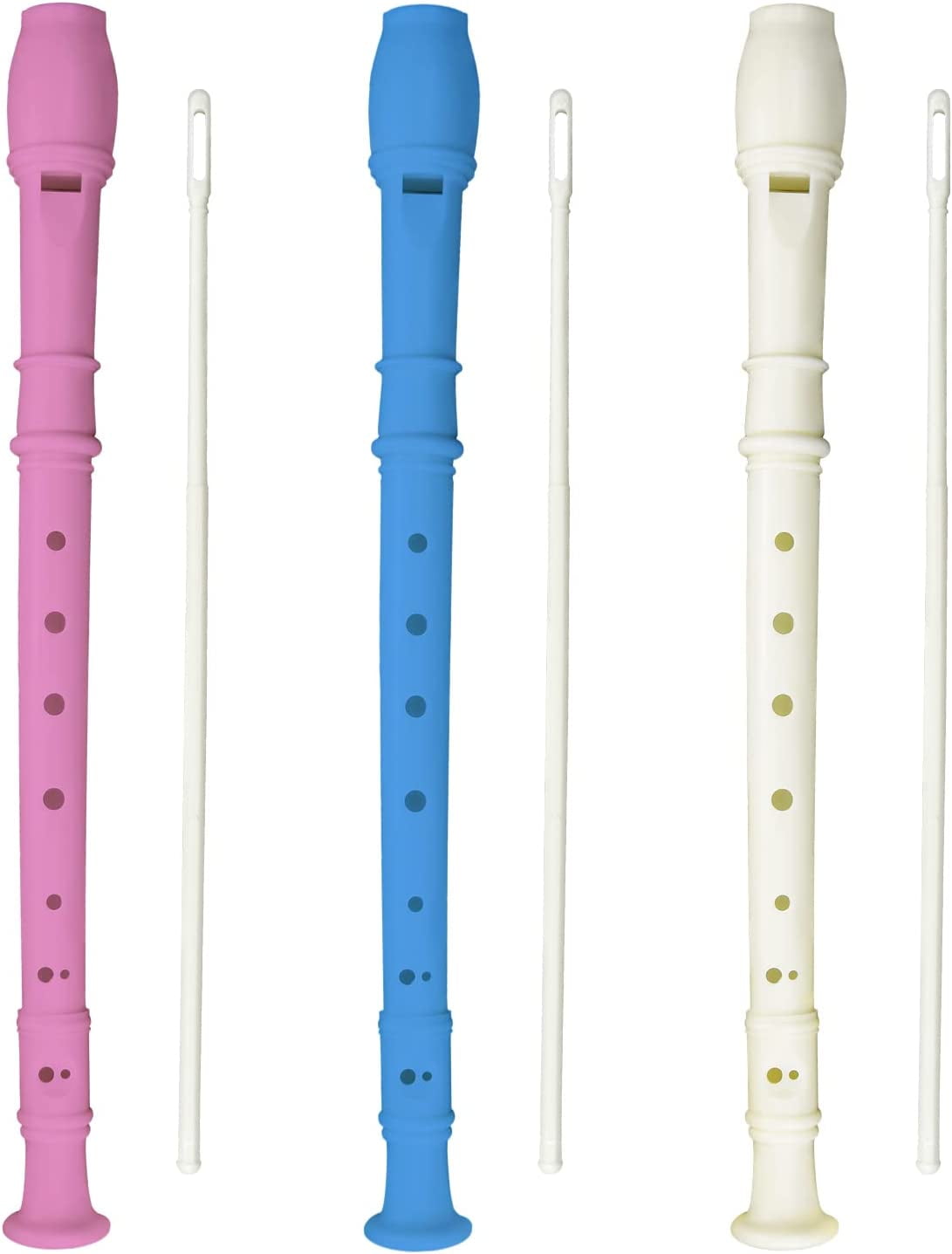 3 Pack 8 Hole Soprano Recorders Descant Flute With Cleaning Rod German ...