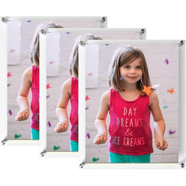 3 Pack (8" x 10") Clear Acrylic Wall Mount Floating Frameless Picture ...