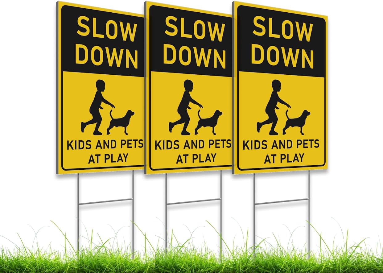 3 Pack 8x12 inch Please Slow Down Kids and Pets at Play Yard Signs with ...