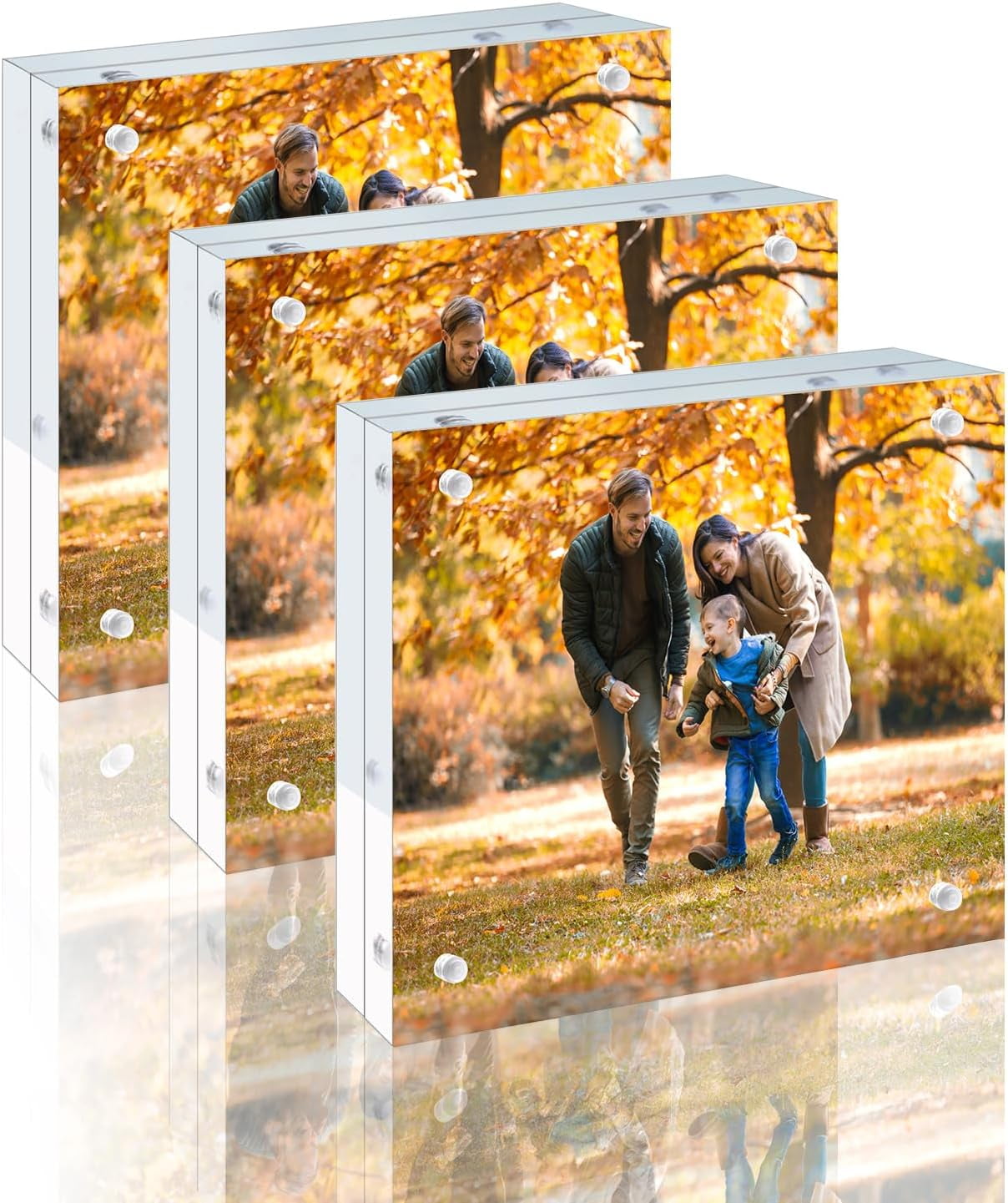 3 Pack 8x8 Acrylic Picture Frames - 20% Thicker Double Sided Magnetic ...