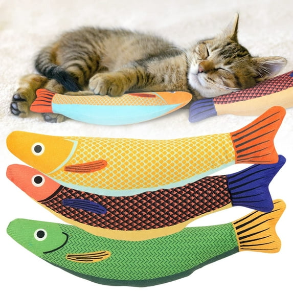 3 Pack 9 Inch Cat Toys Saury Fish - Plush Cloth with Catnip & Bell ...