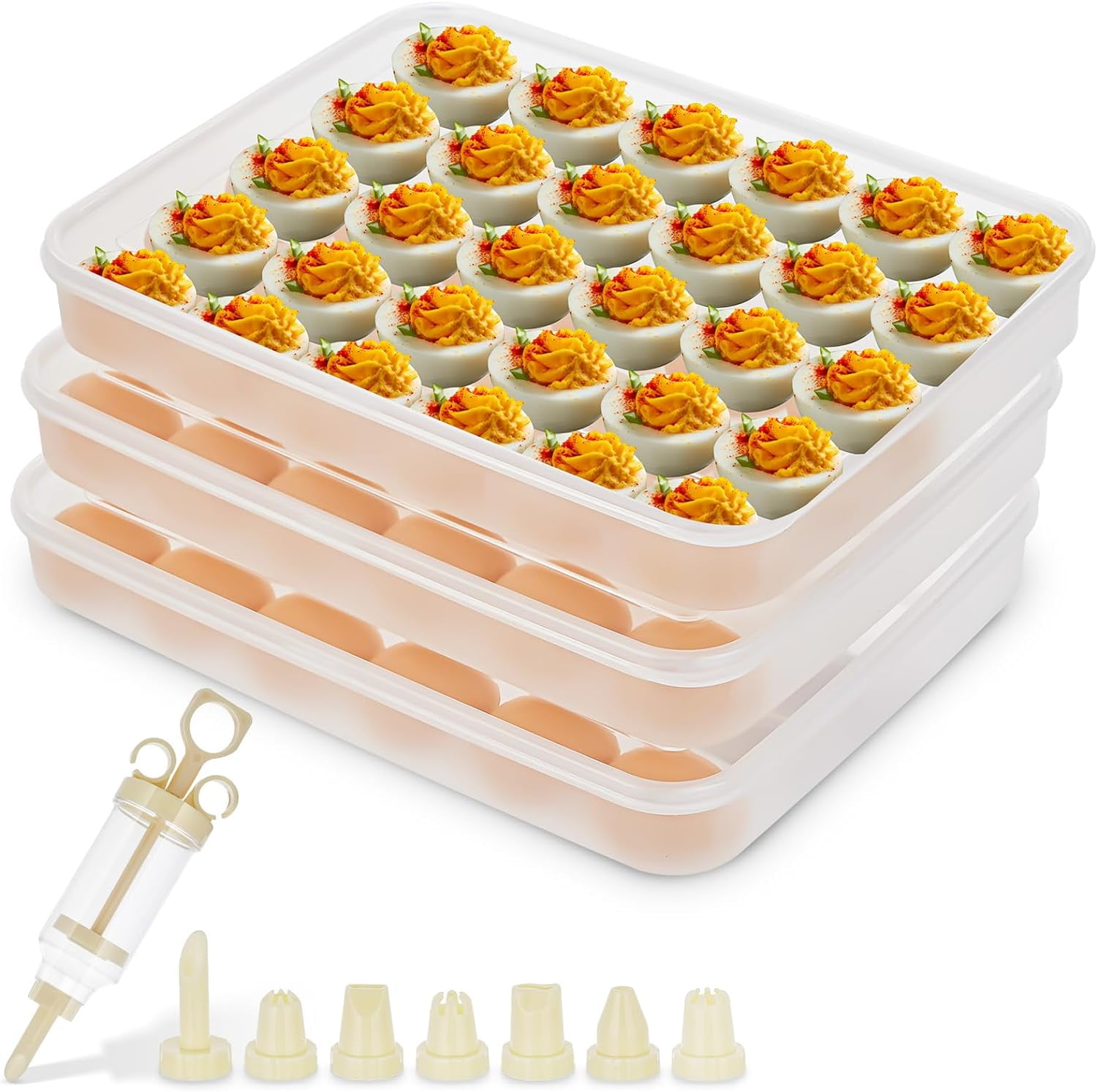 3 Pack 90 Count Deviled Egg Containers with Lid and 9 Pcs Deviled Egg ...