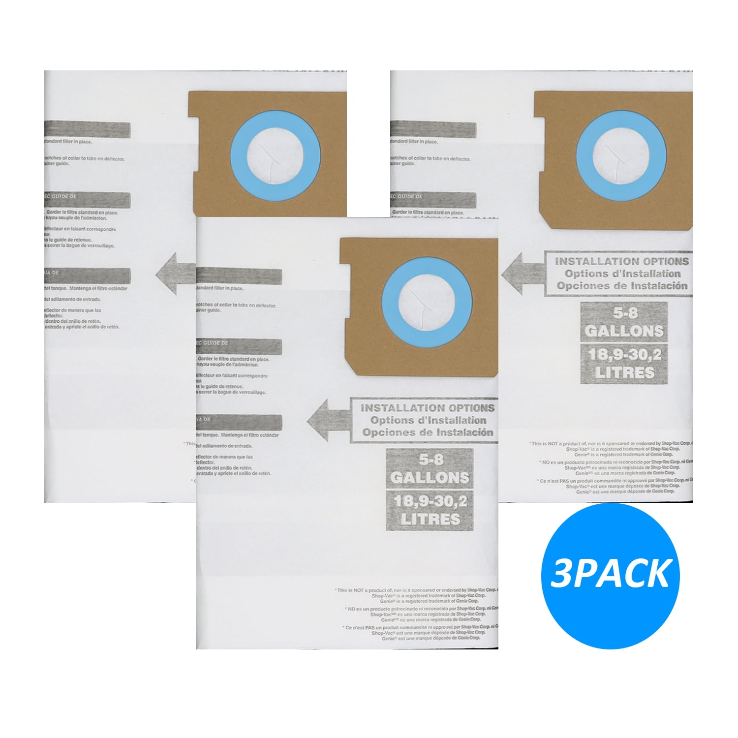 3 Pack 90661 Type E Replacement Shop Vacuum Bags Compatible with Shop ...