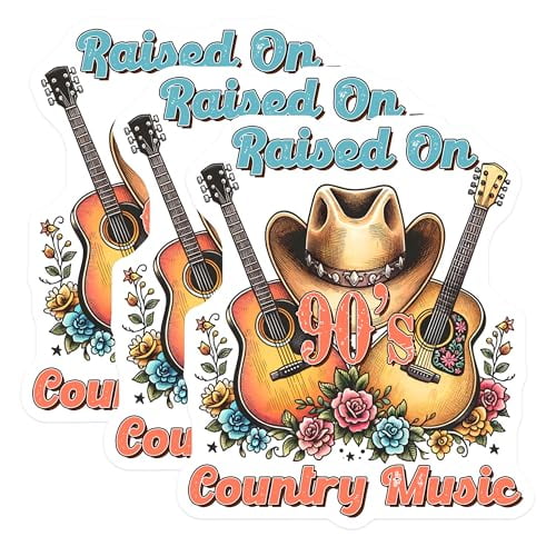(3 Pack) 90s Country Music Decals - Raised On Country - Cowboy Hat ...