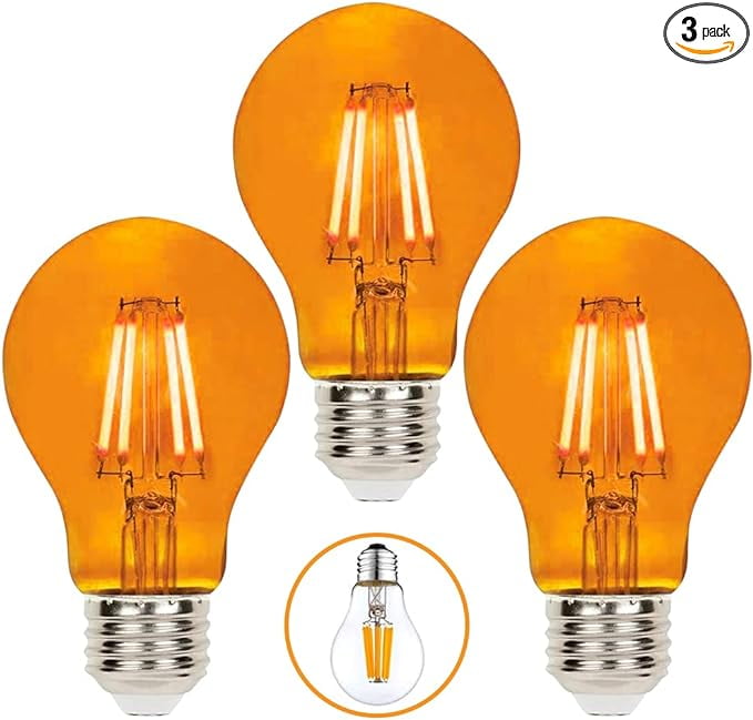 3 Pack A19 Filament LED Orange Light Bulbs – E26 Base 8W 75 Watt ...