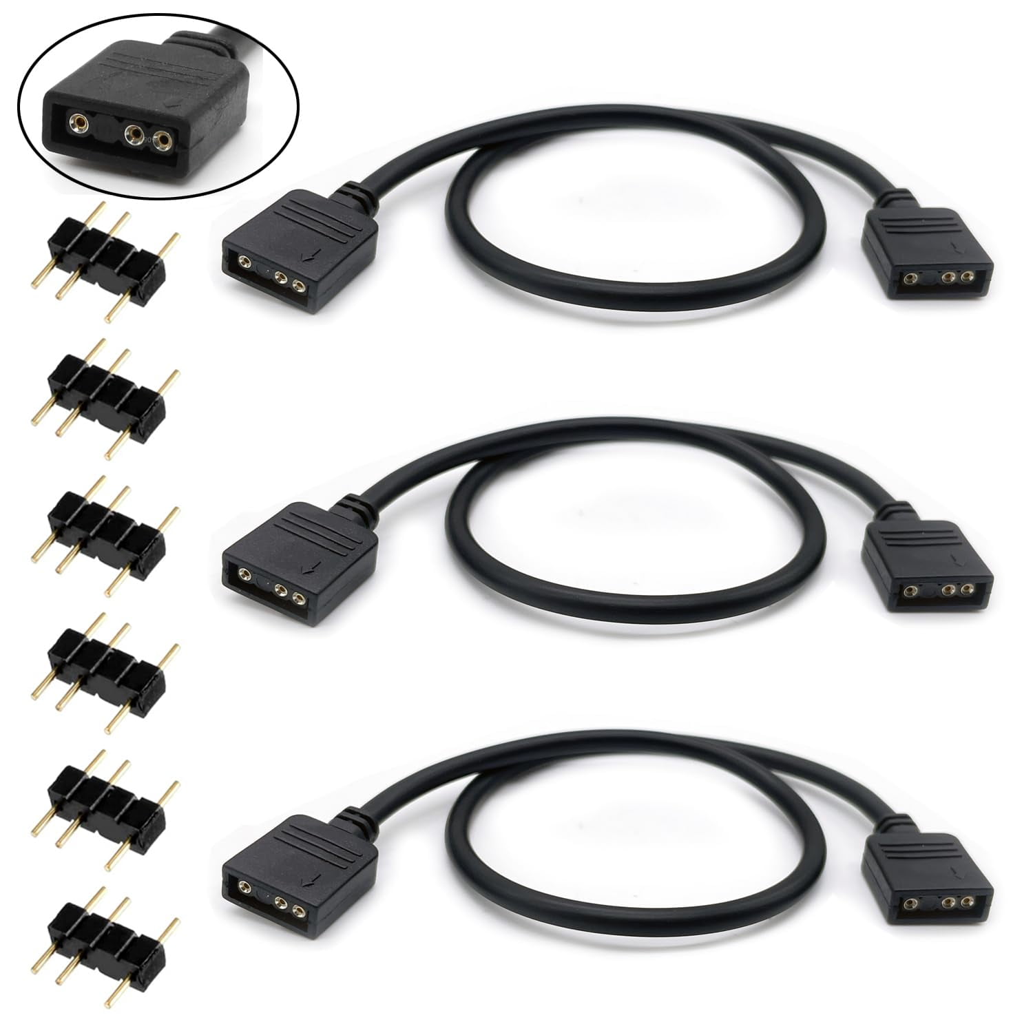 (3-Pack) ARGB Extension Cable, 5V 3-Pin Addressable RGB Extension Cable ...
