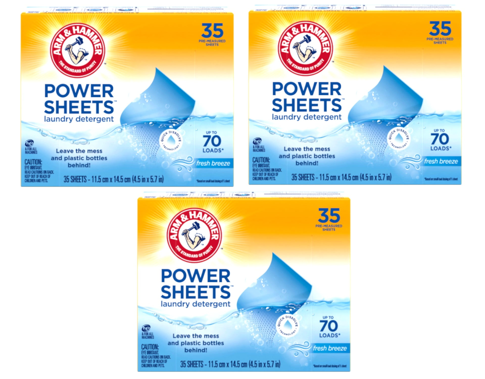 3 Pack - ARM & HAMMER Power Sheets Laundry Detergent, Fresh Breeze 35 ...