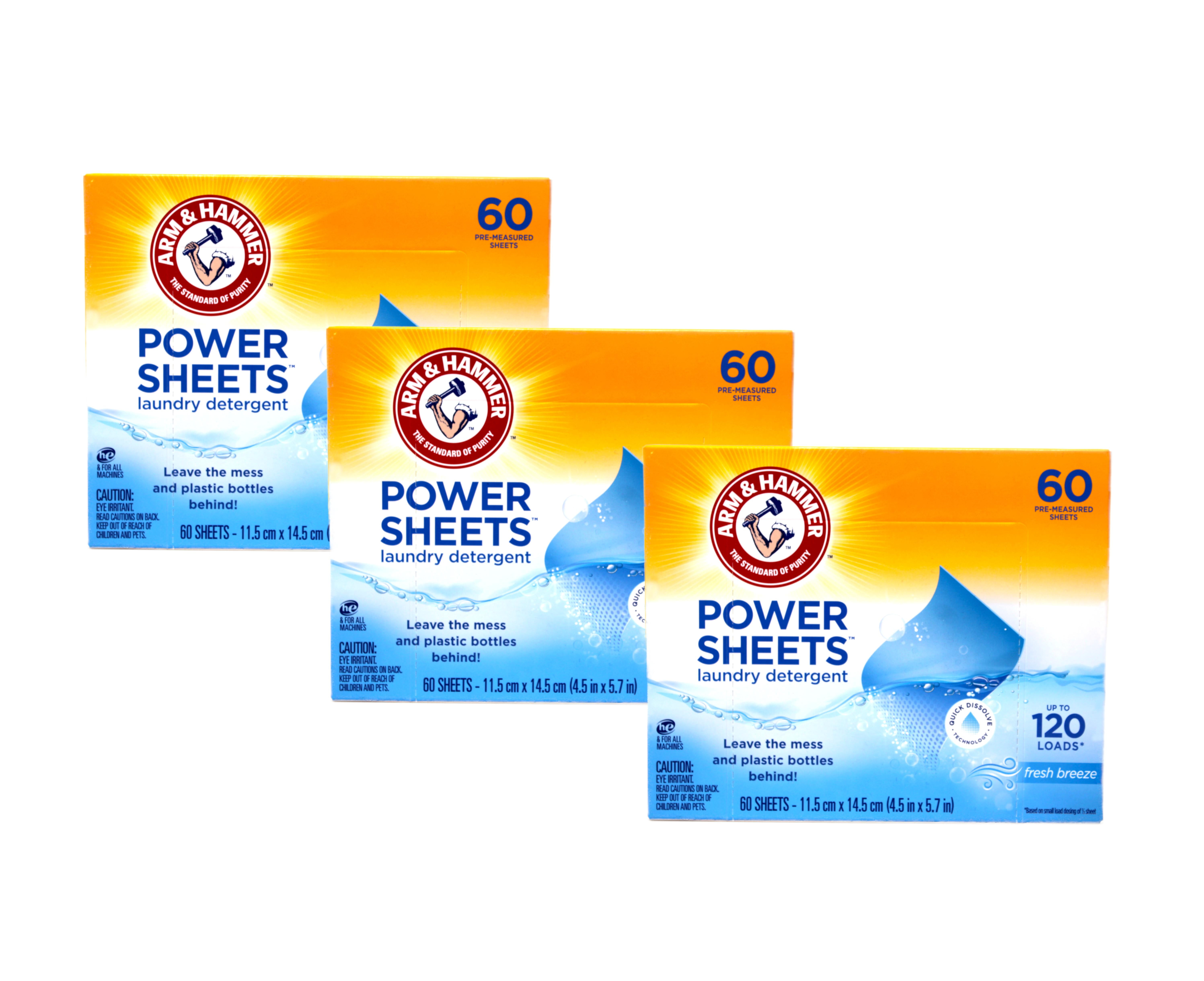 3 Pack - ARM & HAMMER Power Sheets Laundry Detergent, Fresh Breeze 60 ...