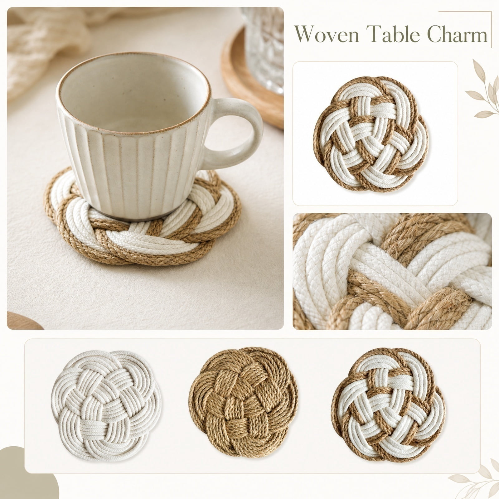 3 Pack Absorbent Cotton Handwoven Coasters – Waterproof Spill-Saver Set ...