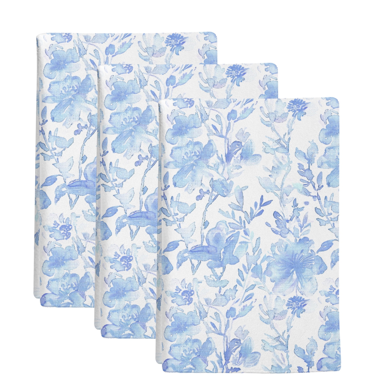 3 Pack Abstract Blue Floral Kitchen Towels Watercolor Plants Flowers ...
