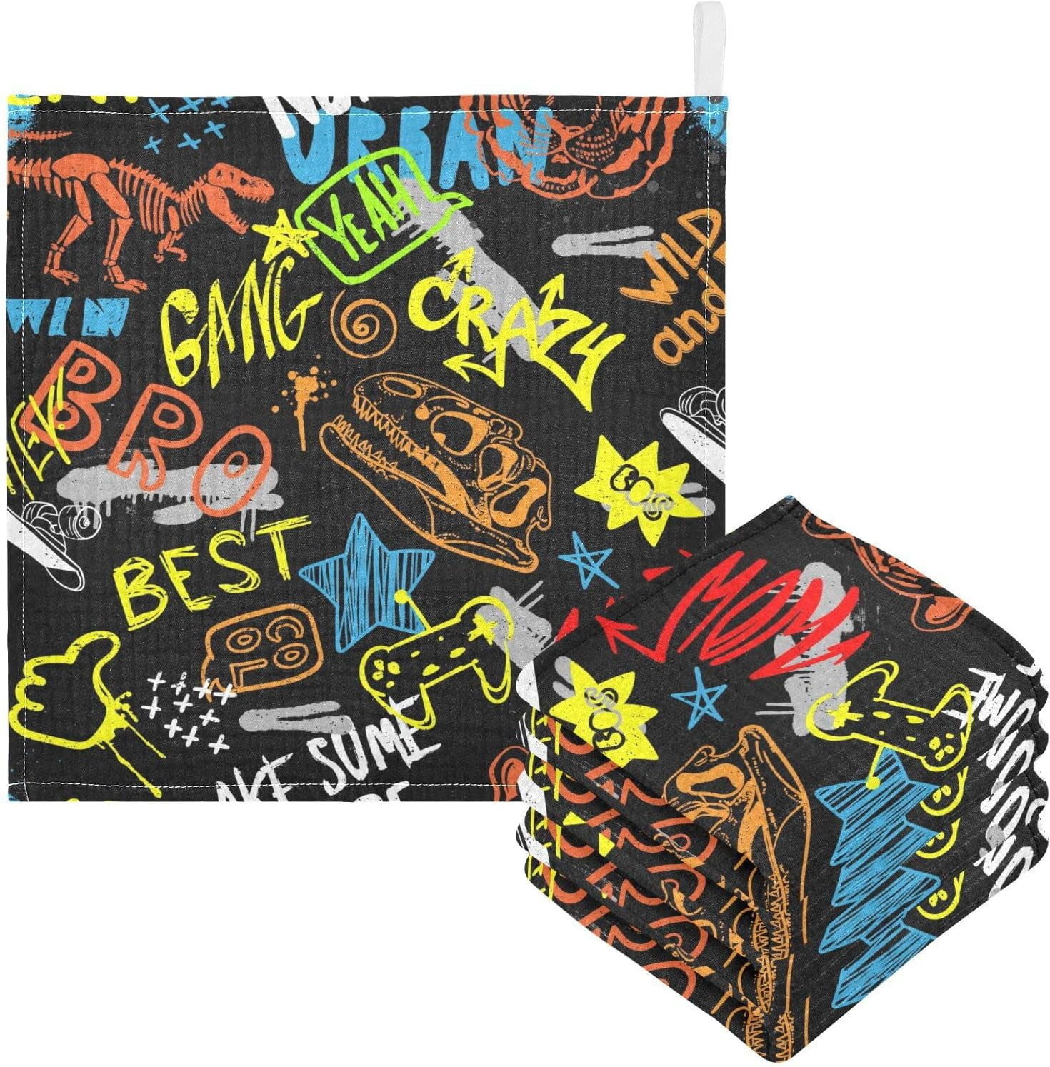 3 Pack Abstract Dinosaur Baby Muslin Wash cloths, Funny Cartoon Soft ...