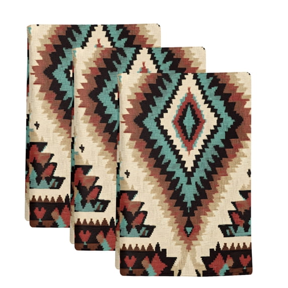 3 Pack Abstract Ethnic Style Kitchen Towels Retro Brown Green Weaving ...
