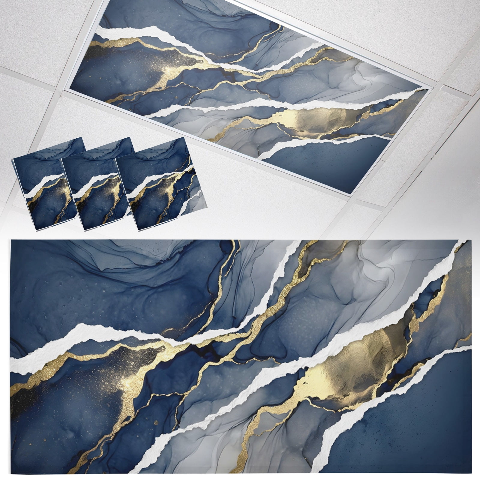 3 Pack Abstract Fluorescent Light Covers for Ceiling Lights Blue Ink ...