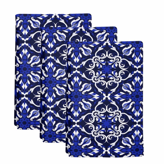 3 Pack Abstract Geometric Kitchen Towels Floral Blue Bohemia Style ...