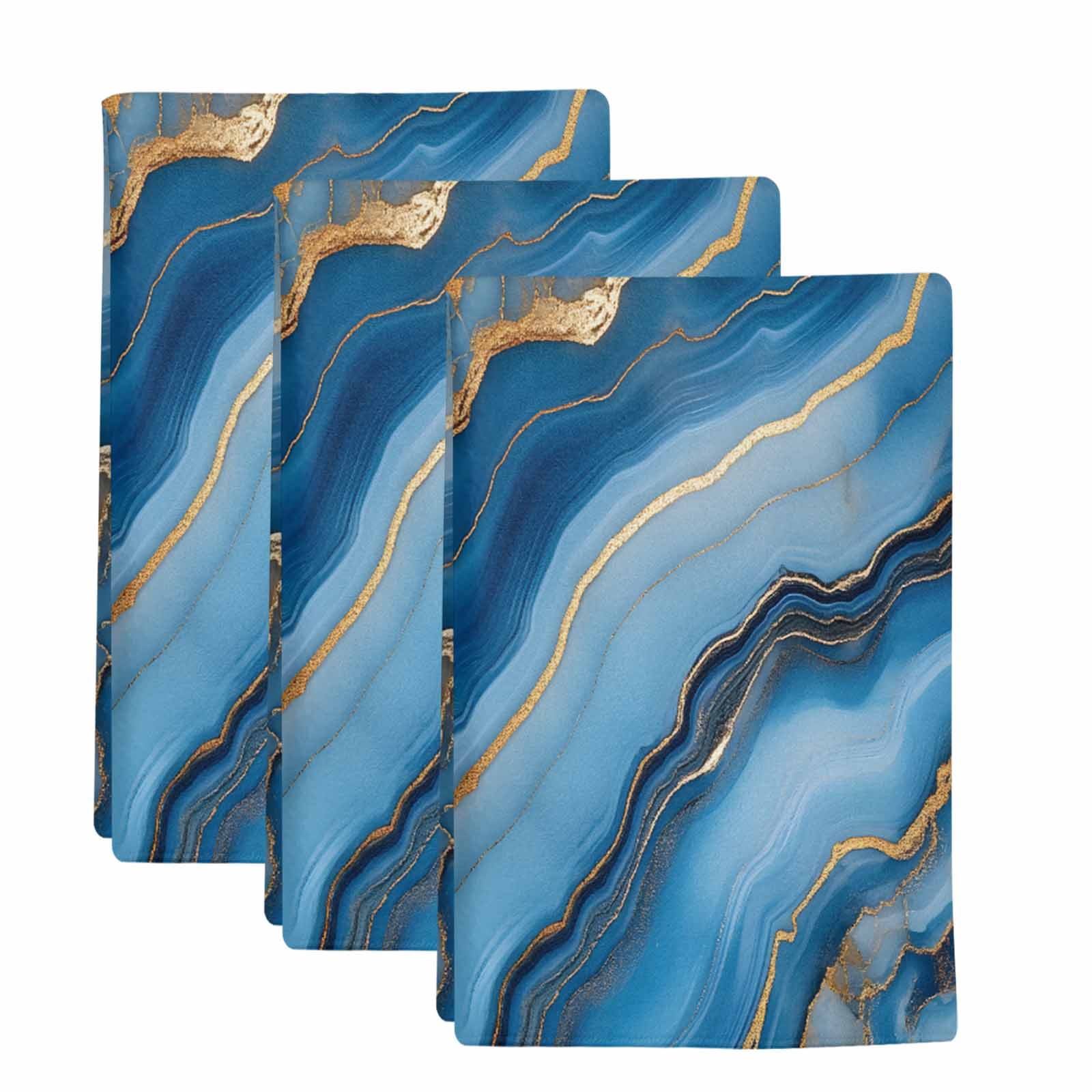 3 Pack Abstract Marble Kitchen Towels Blue Gradient Gold Crack Texture ...