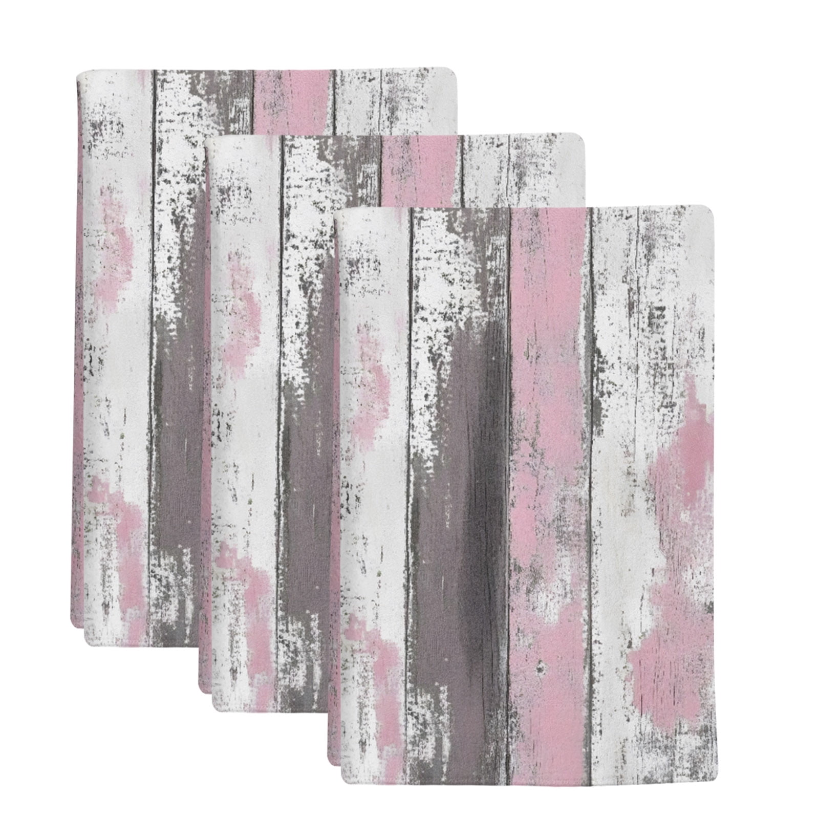 3 Pack Abstract Rustic Wooden Kitchen Towels Ombre Pink Gray White ...