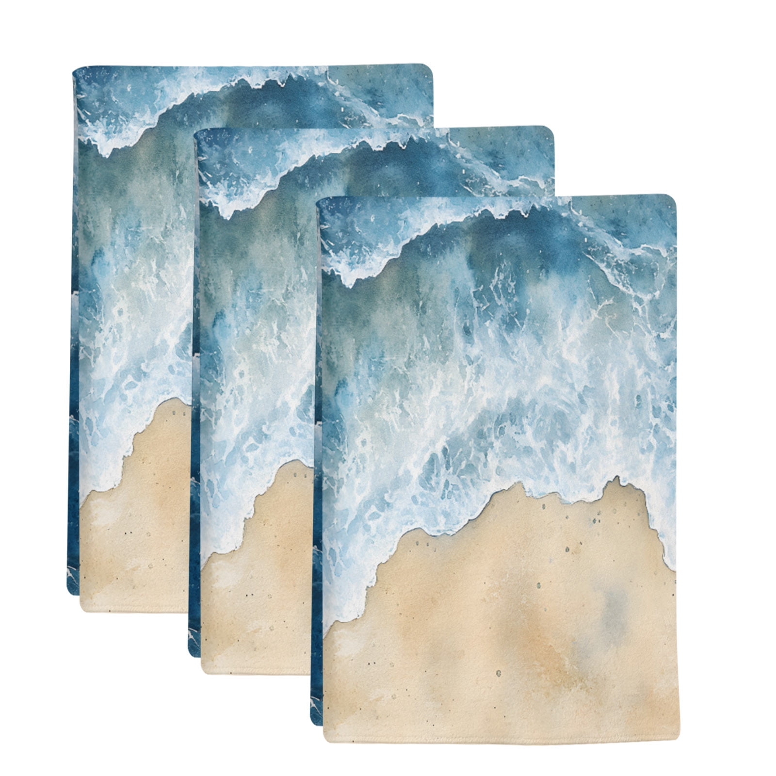 3 Pack Abstract Waves Kitchen Towels Blue Ocean Spray Beach Watercolor ...