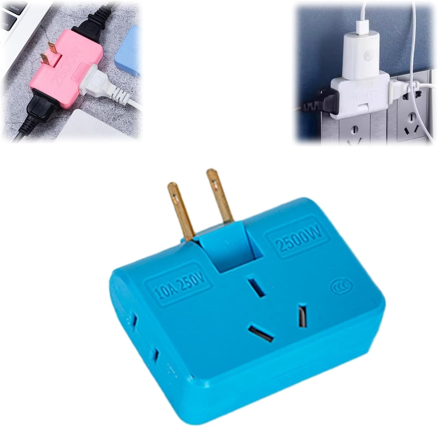 3 Pack Ac Flat Wall Outlet Extender Flat Plug Adapter Outlet, 3 Way ...