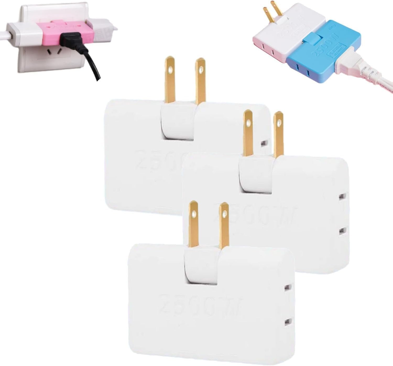 3 Pack Ac Flat Wall Outlet Extender Flat Plug Adapter Outlet, 3 Way ...