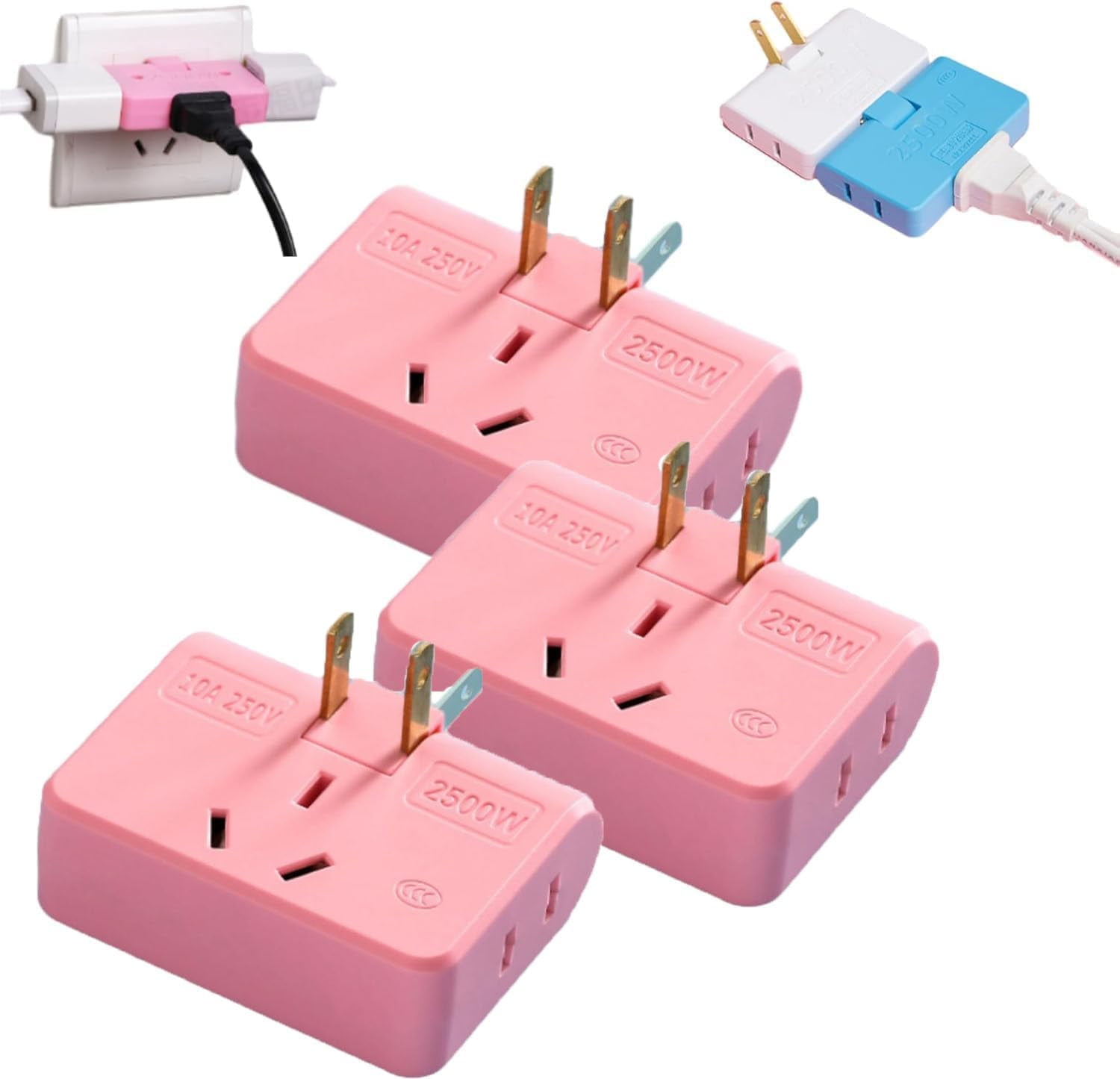 3 Pack Ac Flat Wall Outlet Extender Flat Plug Adapter Outlet, 3 Way ...