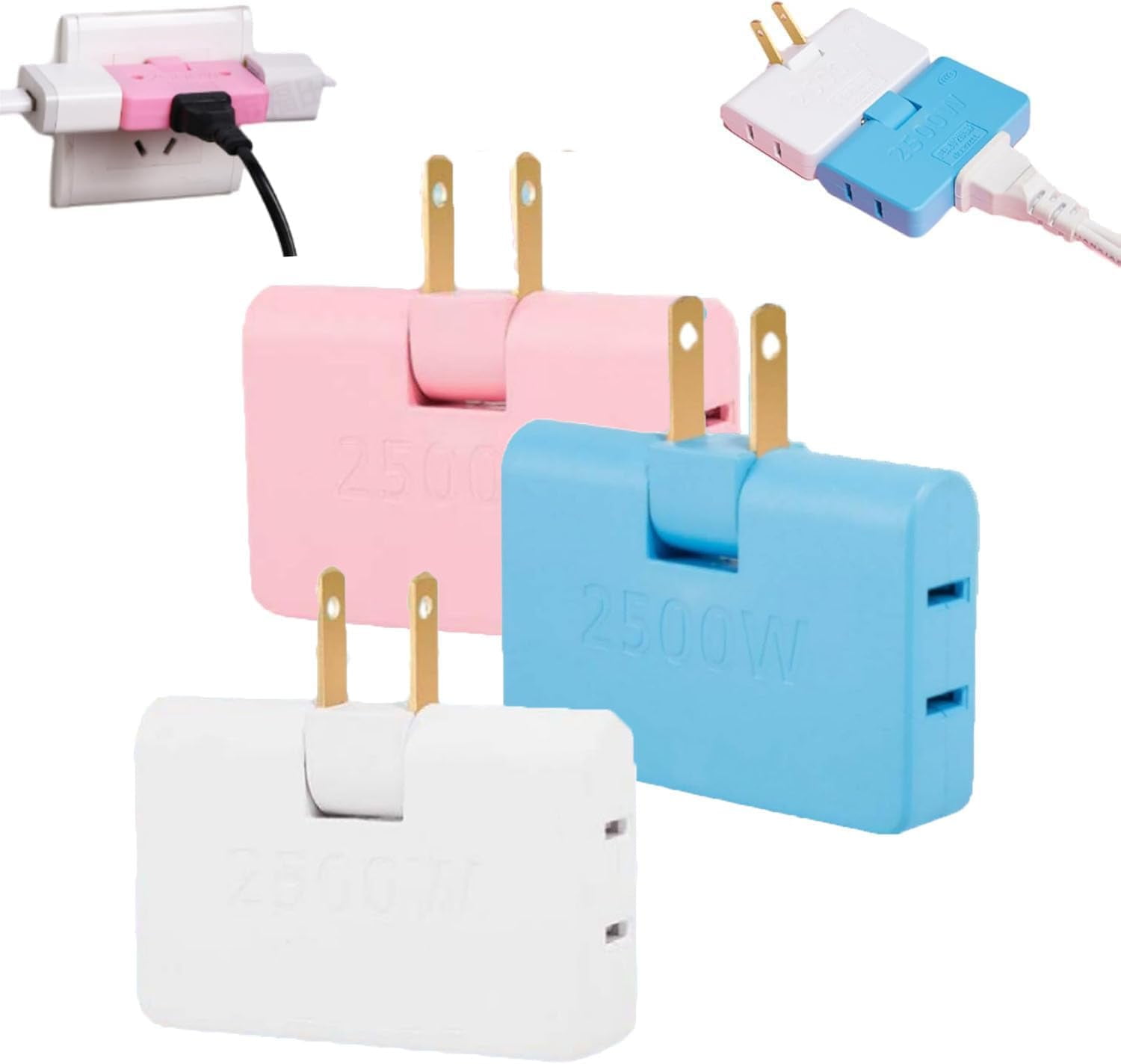3 Pack Ac Flat Wall Outlet Extender Flat Plug Adapter Outlet, 3 Way ...