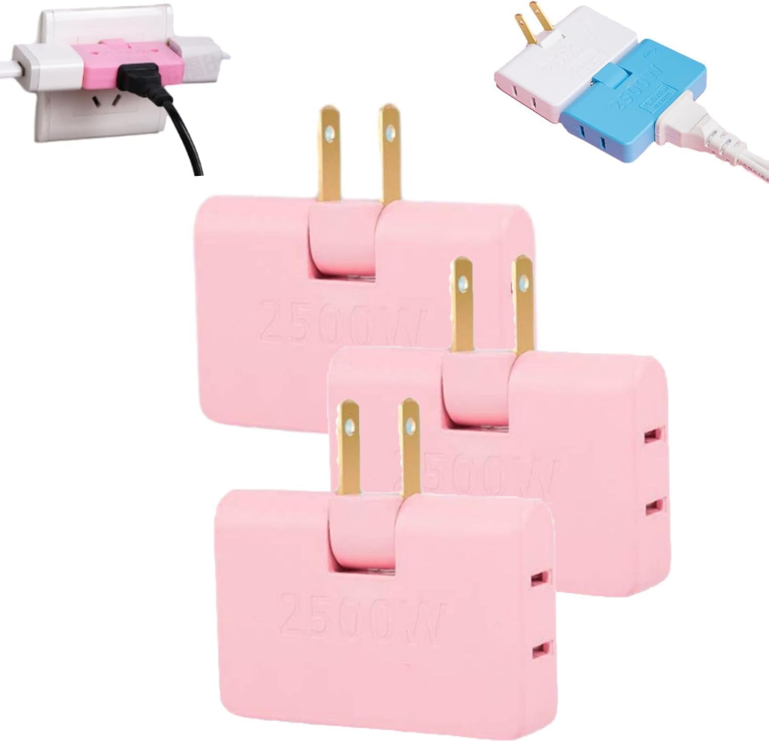 3 Pack Ac Flat Wall Outlet Extender Flat Plug Adapter Outlet, 3 Way ...