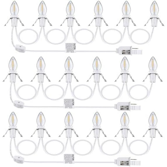 3 Pack Accessory Cord with 6 LED Bulbs, 11.5 ft Christmas Village Light ...