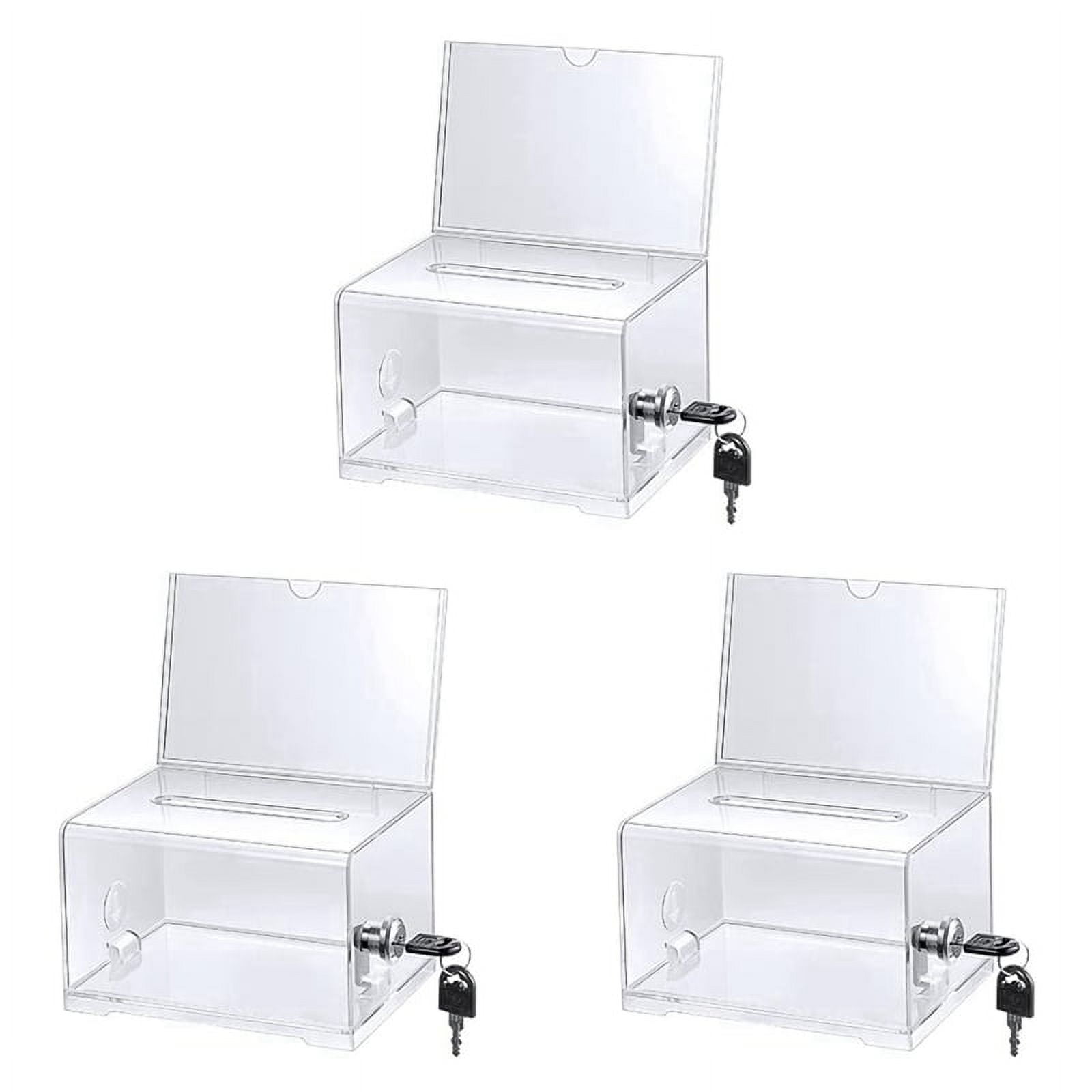 3 Pack Acrylic Donation Box with Lock, Clear Ballot Box with Sign ...