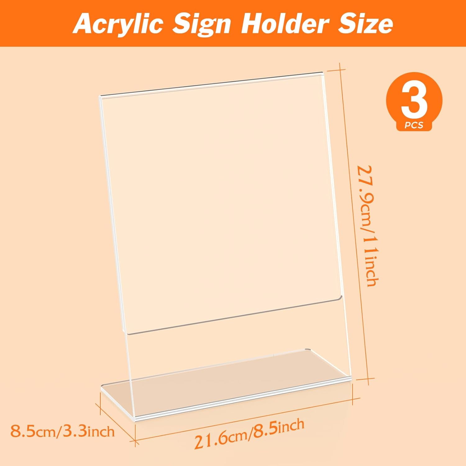 3 Pack Acrylic Sign Holder 8.5x11 Inches, Clear Display Holder, L-Shape ...