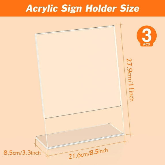 3 Pack Acrylic Sign Holder 8.5x11 Inches, Clear Display Holder, L-Shape ...
