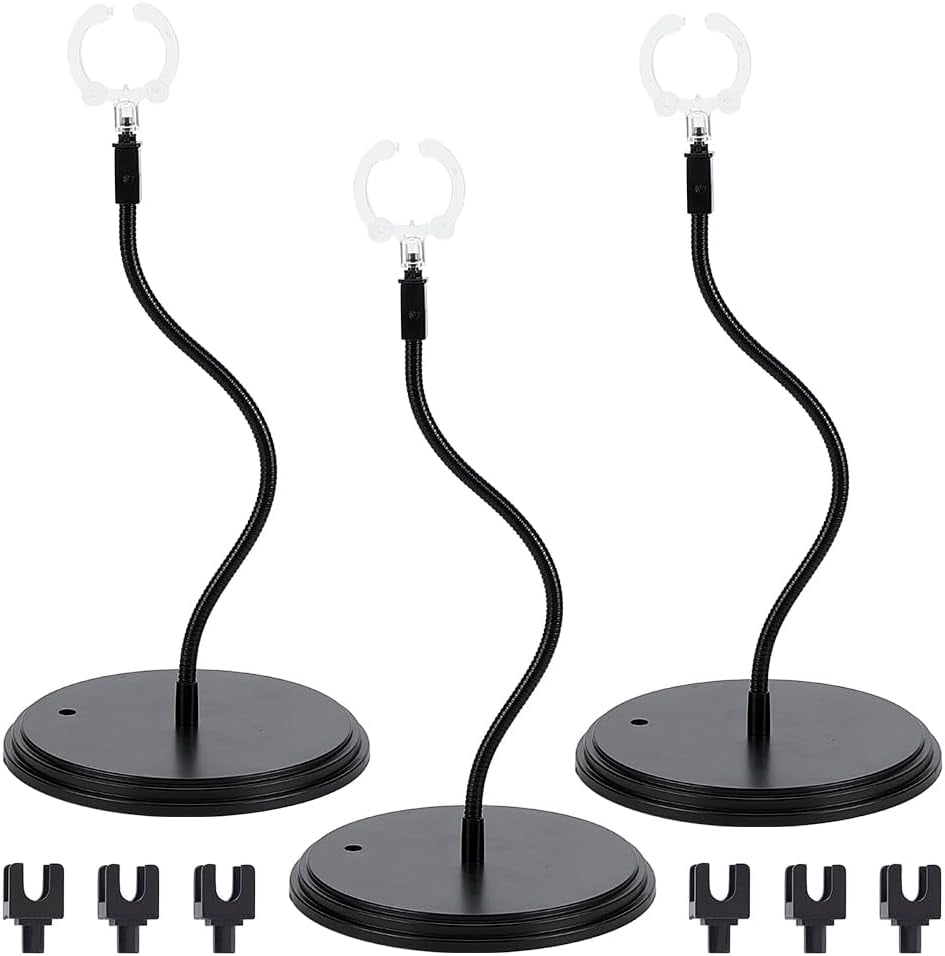 3 Pack Action Figure Stand Black Plastic Round Base with Metal Flexible ...