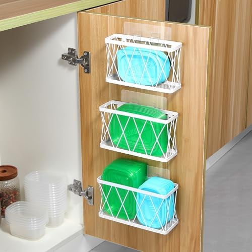 3 Pack Adhesive Cabinet Door Organizer - Lid Storage Organizer for ...