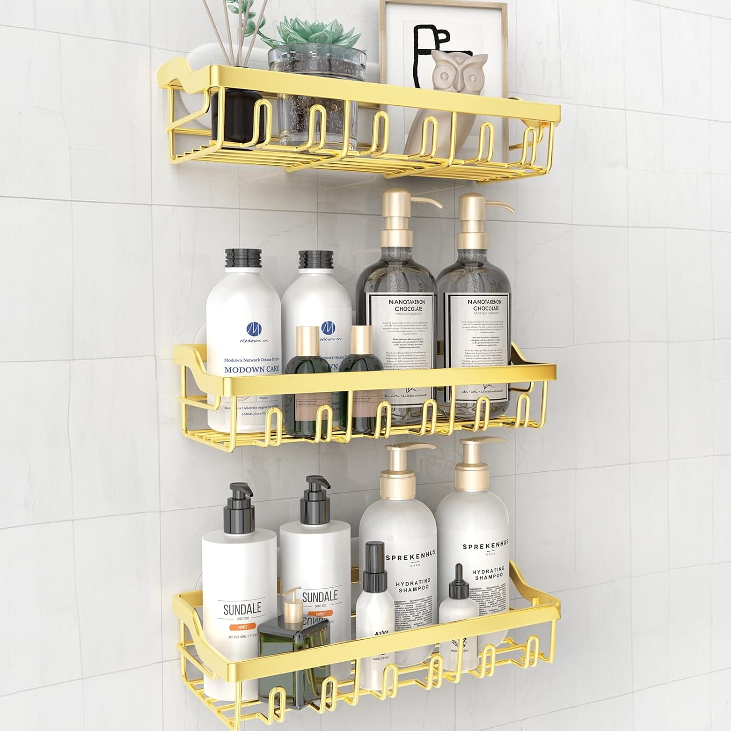 3 Pack Adhesive Shower Caddy, Rustproof Stainless Steel Shower Racks ...