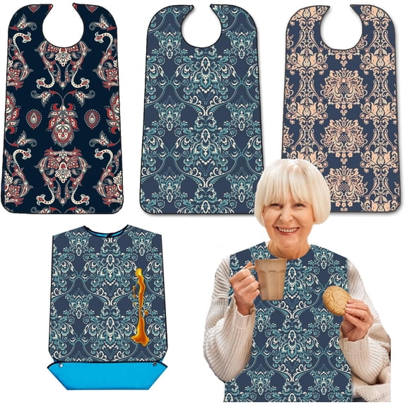 3 Pack Adult Bibs with Crumb Catcher, Washable and Adjustable Adult ...